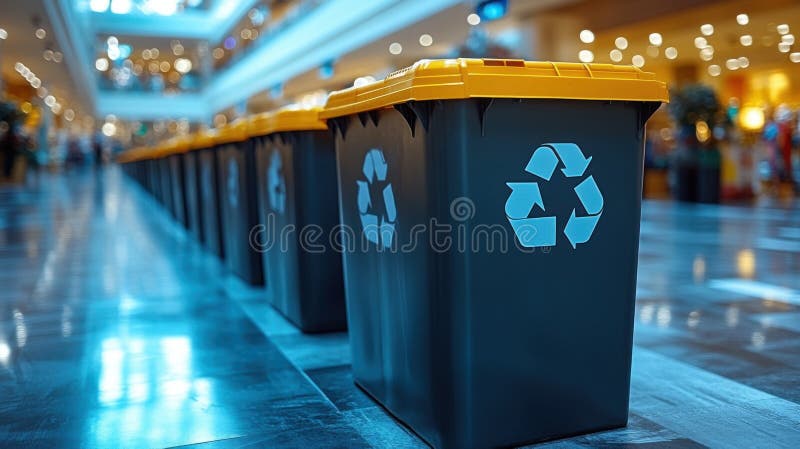 Recycling Bins in Modern Mall Stock Illustration - Illustration of ...