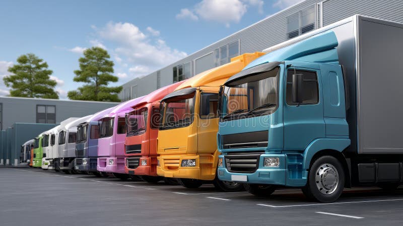 A Row of Delivery Trucks Strategically Positioned for Optimized Supply ...