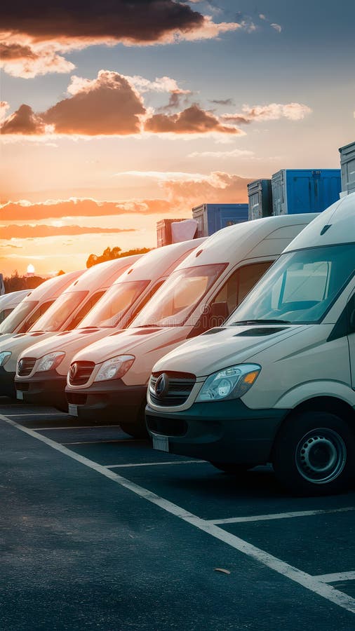 Row of Delivery Vans Signifies Efficient Freight Transportation Network ...
