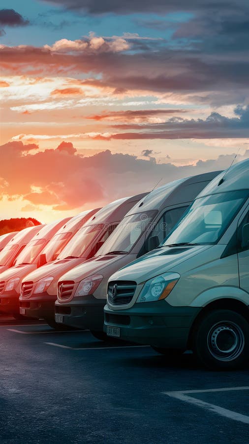Row of Delivery Vans Signifies Efficient Freight Transportation Network ...