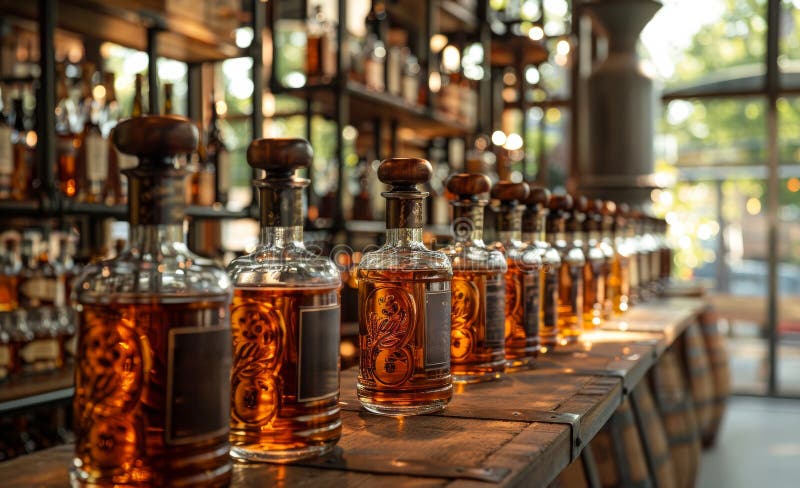 Row of Different Alcohol Bottles in Bar. Bottles of Aged Cognac on the ...