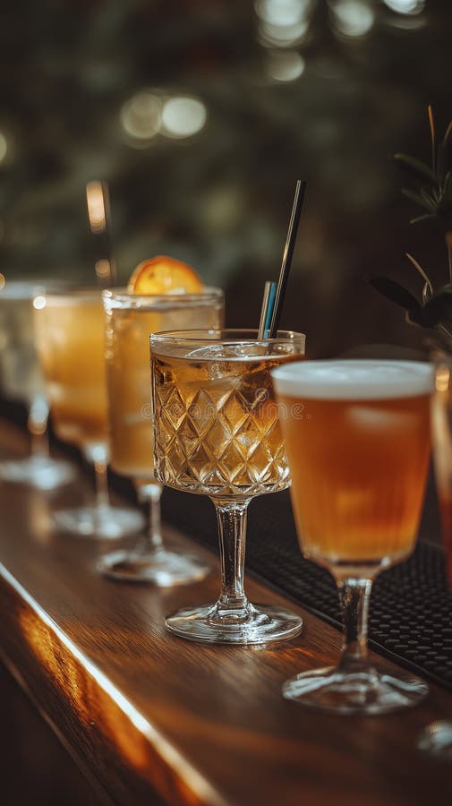 Row of Different Cocktails Arranged on a Bar Counter, AI Generated ...