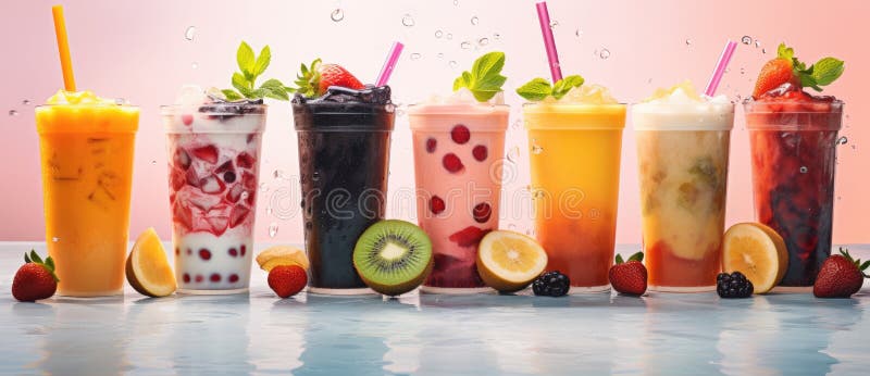 A Row of Different Colored Bubble Teas Stock Illustration ...
