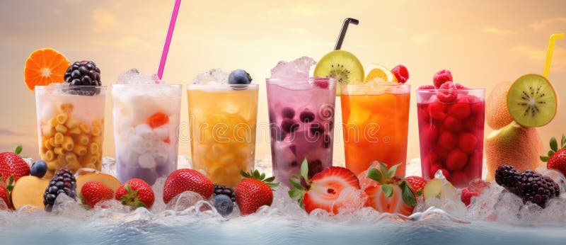 A Row of Different Colored Bubble Teas Stock Image - Image of chocolate ...