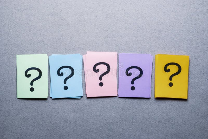 Row of Different Colored Cards with Question Marks Stock Image - Image ...