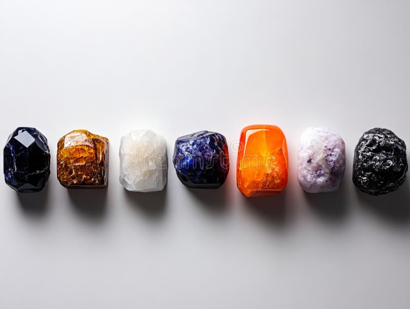A Row of Different Colored Crystals on a White Surface Stock Image ...