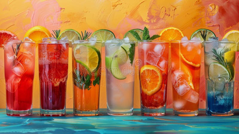 A Row of Different Colored Drinks Stock Image - Image of variety ...