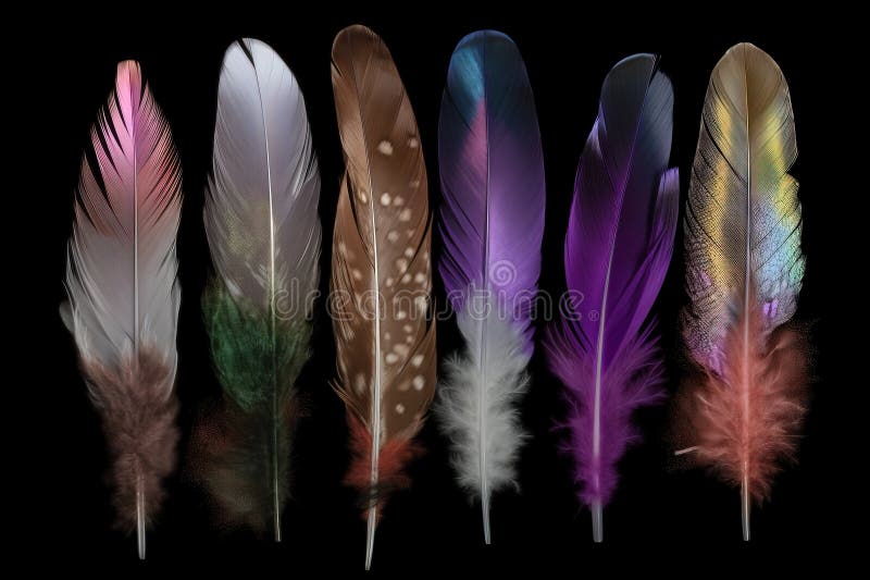 A Row of Different Colored Feathers on a Black Background with ...