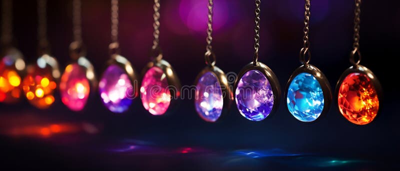 Row of Different Colored Lights Hanging from Chains Stock Photo - Image ...