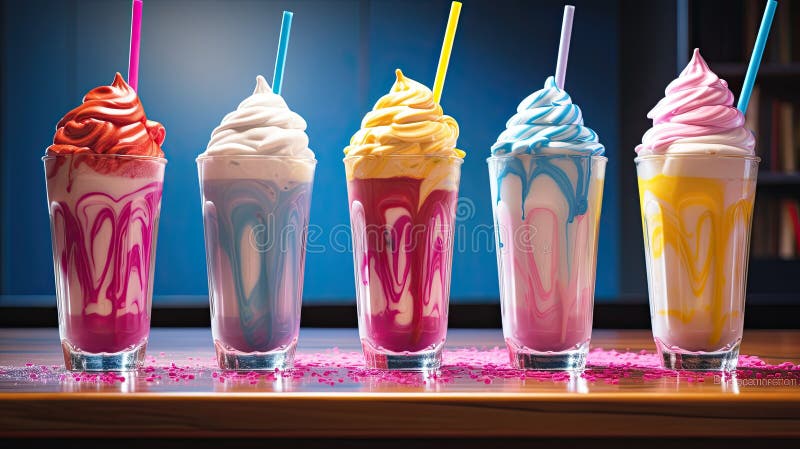 A Row of Different Colored Milkshakes on a Table. Generative AI Image ...