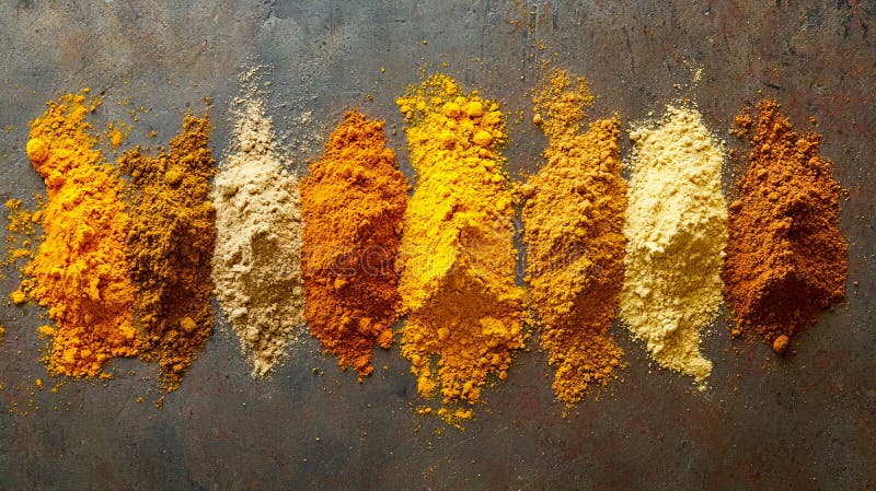 A Row of Different Colored Powders on a Metal Surface Stock Photo ...