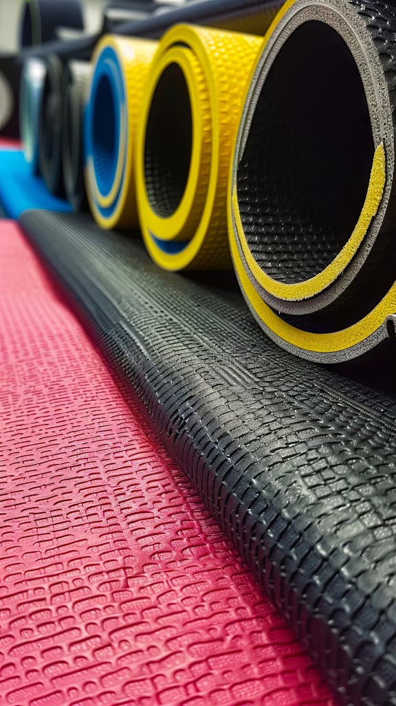 A Row of Different Colored Rubber Mats Stock Image - Image of floor ...