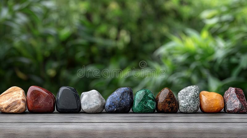 Row Black Stones Sitting Wooden Table Stock Photos - Free & Royalty ...