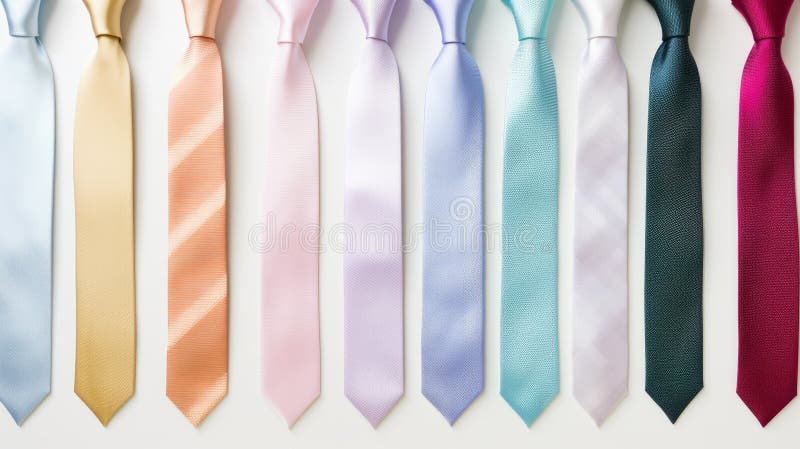A Row of Different Colored Ties on a White Background. the Ties are All ...