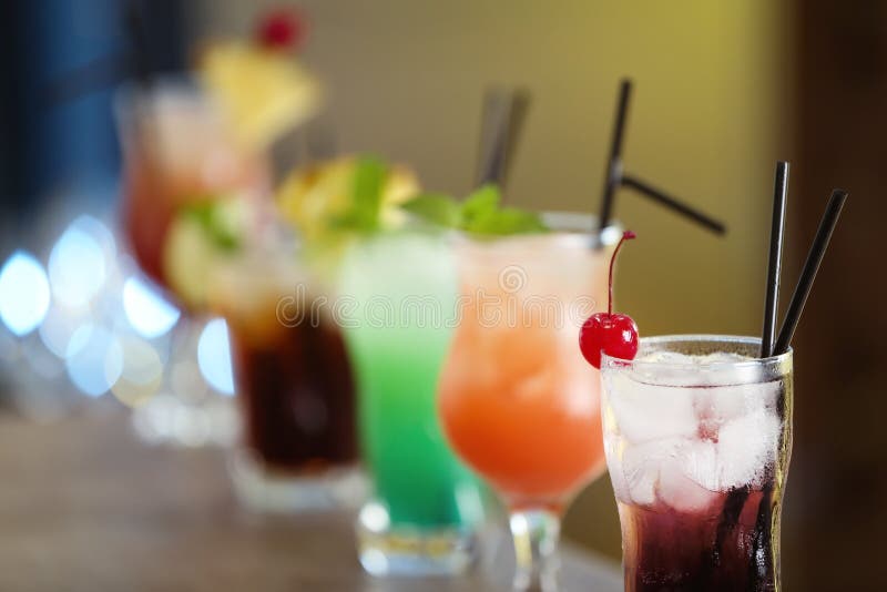 Row of Different Fresh Alcoholic Cocktails Stock Image - Image of ...