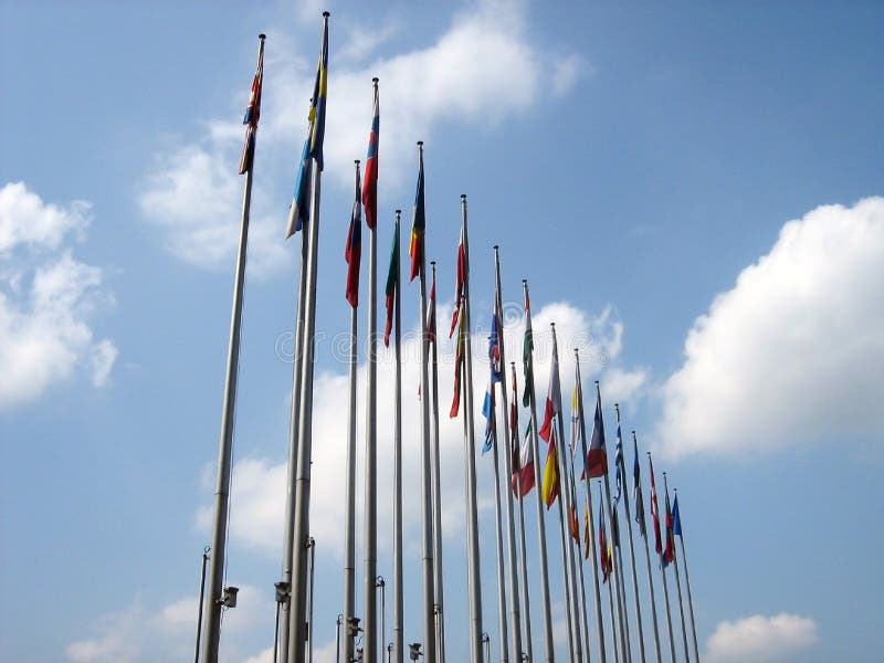 A Row of Different National Flags of Countries on Flagpoles in ...