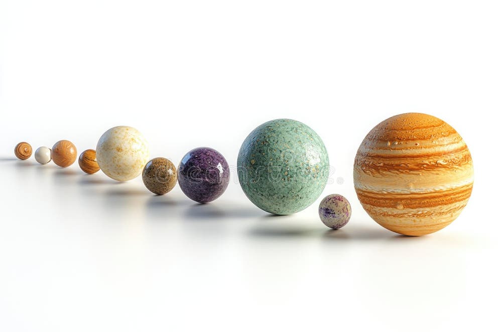 A Row of Different Sized Planets on a White Surface Stock Photo - Image ...