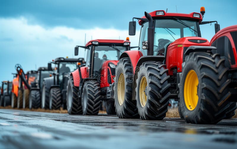 A Row of Different Tractors Stock Illustration - Illustration of ...
