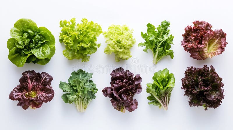 A Row of Different Types of Lettuce Stock Illustration - Illustration ...