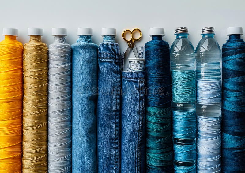 Row of Different Types of Sewing Threads and Fabrics Stock Image ...