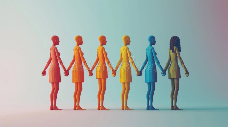 A Row of Diverse, Colorized Human Figures Holding Hands, Standing ...