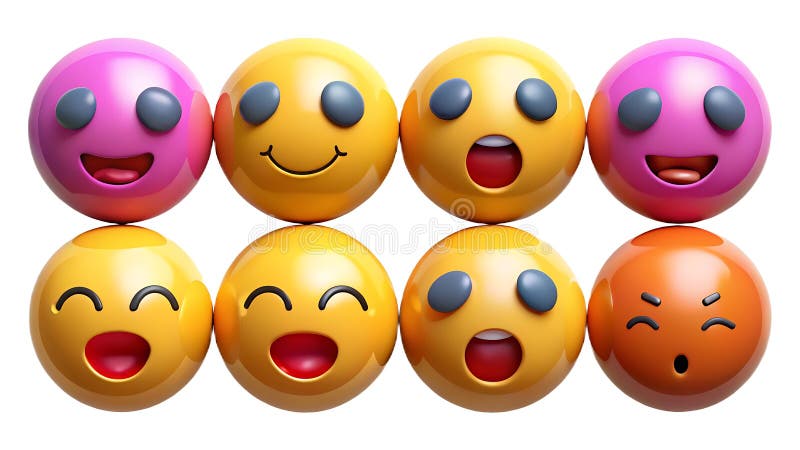 A Row of Diverse 3d Emoticons Expressing Various Emotions on a White ...