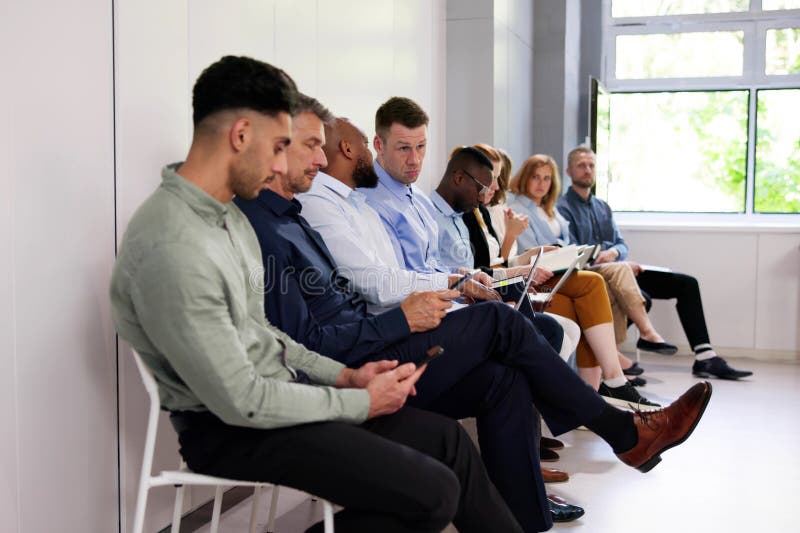 Row of Diverse People Waiting for Job Interview Stock Photo - Image of ...