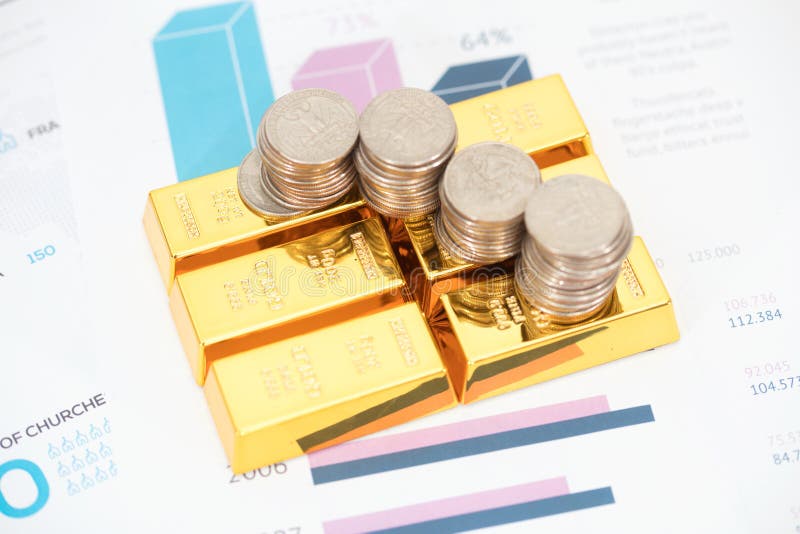 A Row of Dollar Coins on Gold Bars Stock Photo - Image of hedge ...