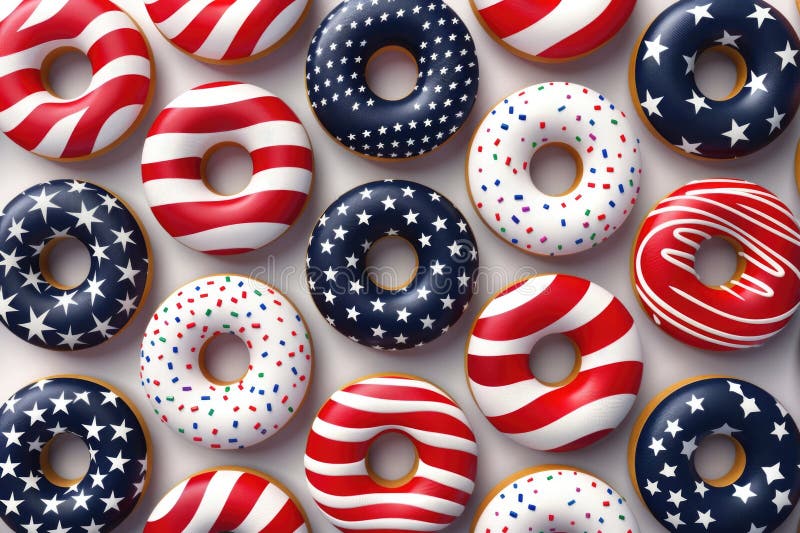 A Row of Donuts with the American Flag on Them Stock Image - Image of ...