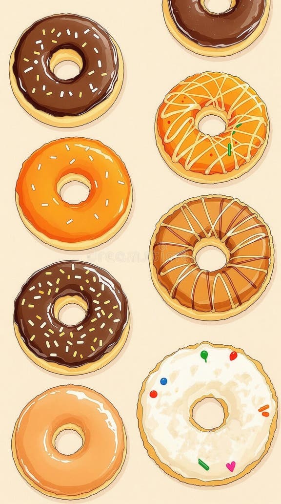 A Row of Donuts with Different Toppings Stock Illustration ...