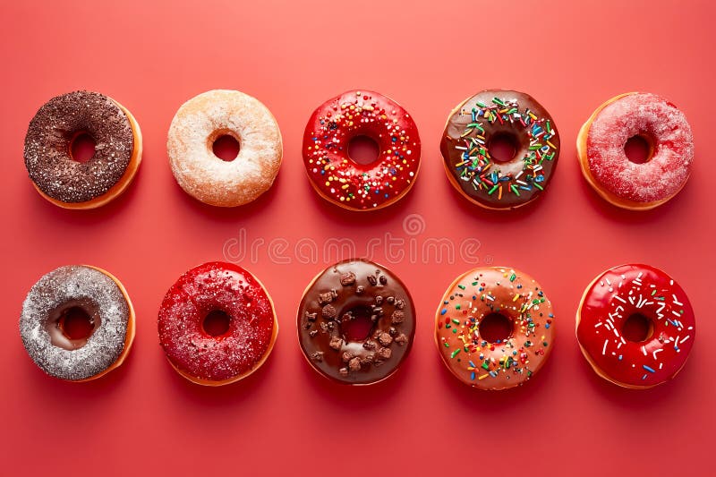 Variety Colorful Donuts Different Toppings Arranged White Background ...