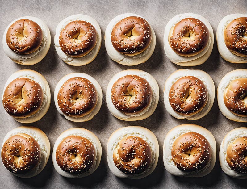 A Row of Donuts with Sesame Seeds on Top Stock Image - Image of ...