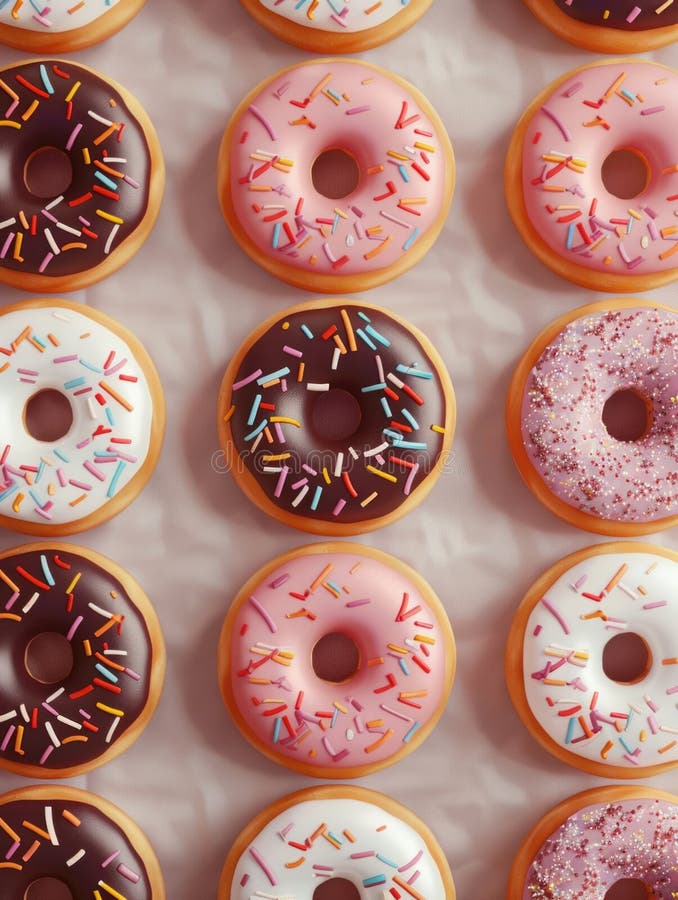 A Row of Donuts with Sprinkles on Them Stock Photo - Image of pink ...