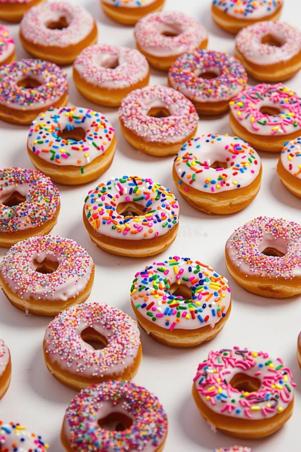 A Row of Donuts with Sprinkles on Them Stock Image - Image of cake ...