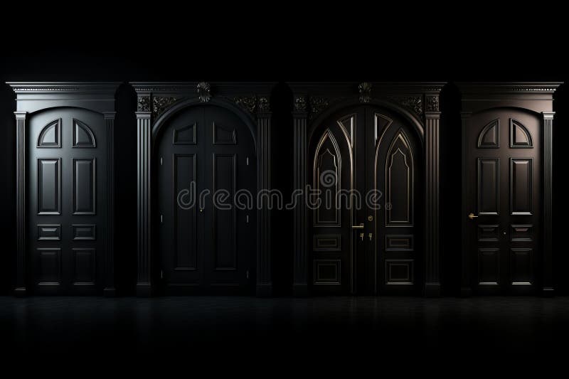 Row of Doors in Dark Room with Light on. Generative AI Stock ...