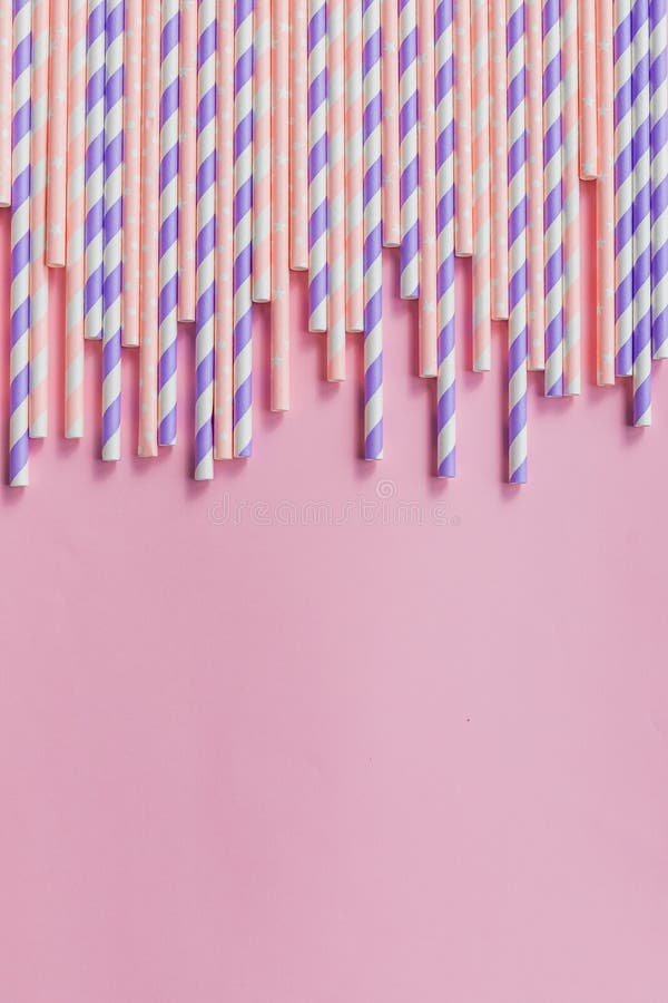 Row of Drinking Straws with Stripe and Polka Dot Design Border on Pink ...