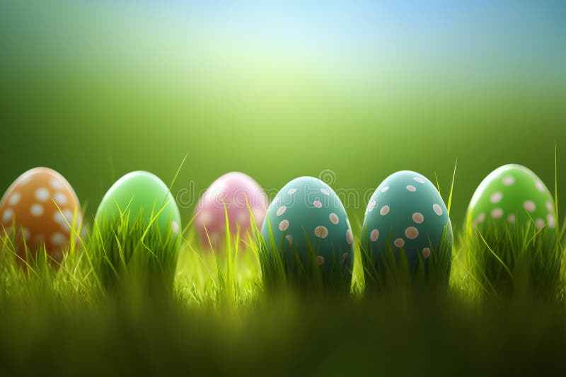 A Row of Easter Eggs Placed in Fresh Green Grass Stock Illustration ...