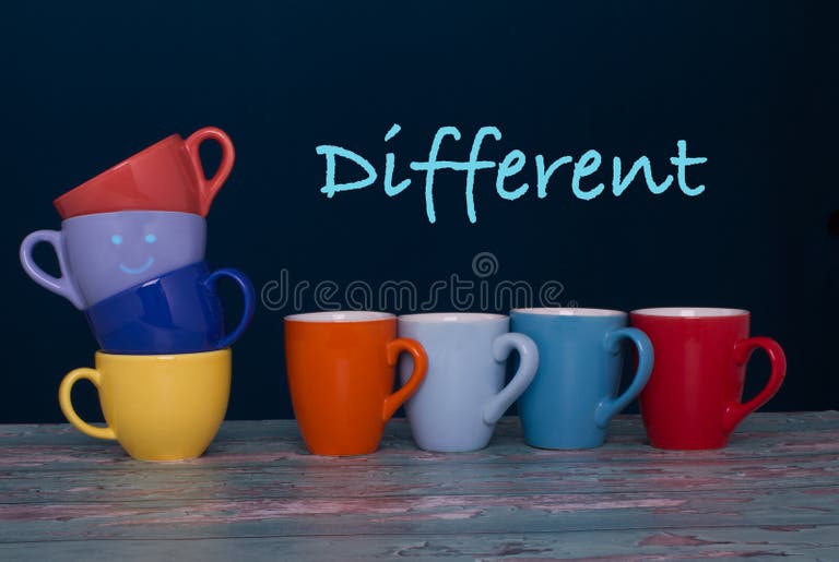 Row of Eight Different Cups of Coffee of Vibrant Colors. Stock Image ...