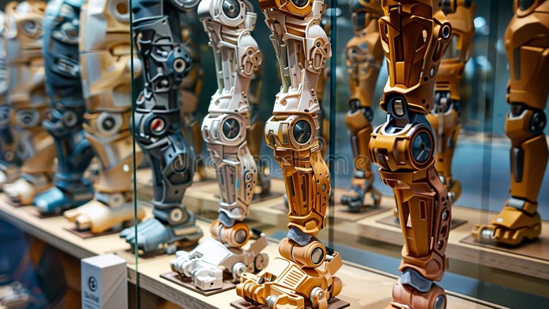 Display of Intricately Designed Robotic Legs in a Futuristic Exhibition ...