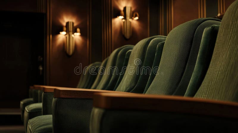 Row of Elegant Green Theater Seats in Dimly Lit Auditorium Stock Photo ...