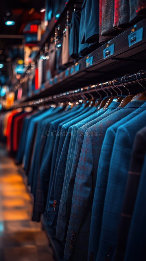 Row of Elegant Suits Displayed in Modern Clothing Store with Warm ...