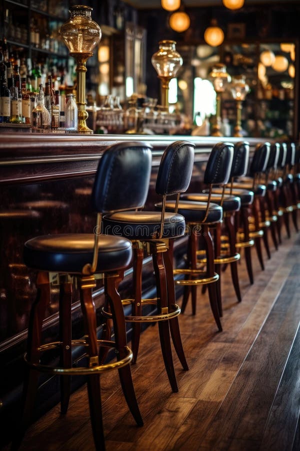 A Row of Empty Bar Stools at a Stylish Restaurant Counter Stock ...