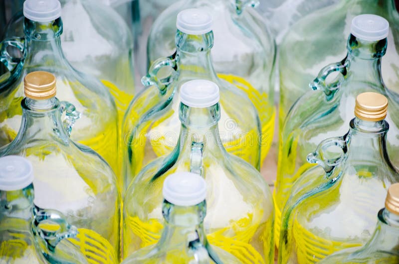 Row of Empty Big Glass Bottles Stock Image - Image of laboratory ...
