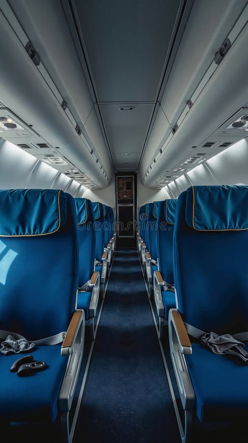 A Row of Empty Blue Seats in an Airplane Stock Image - Image of ...