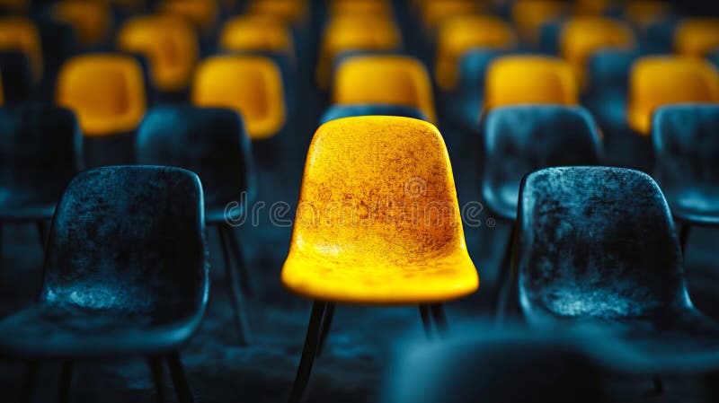 A Row of Empty Chairs in an Empty Auditorium with Yellow Seats Stock ...