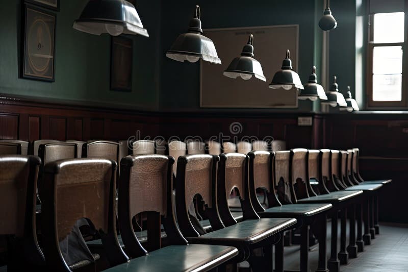 A Row of Empty Chairs in a Lecture Hall with an Old-fashioned ...