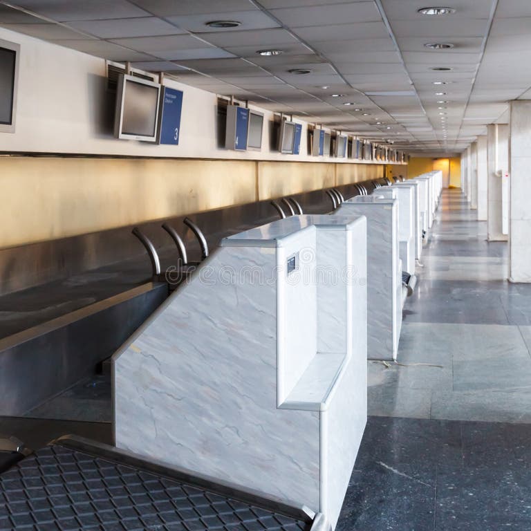 Row empty check-in desks stock image. Image of desks - 50259491
