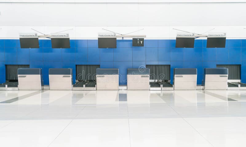 Row empty check-in desks stock image. Image of boundary - 90998653