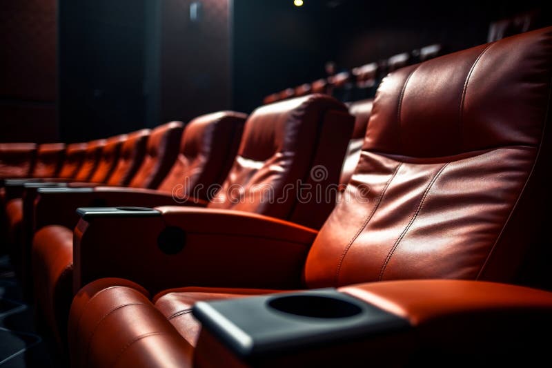 A Row of Empty Red Leather Movie Theater Seats. Stock Image - Image of ...