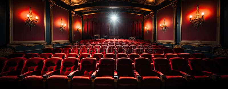 Row of Empty Red Seats, Movie Theatre Stock Image - Image of sitting ...